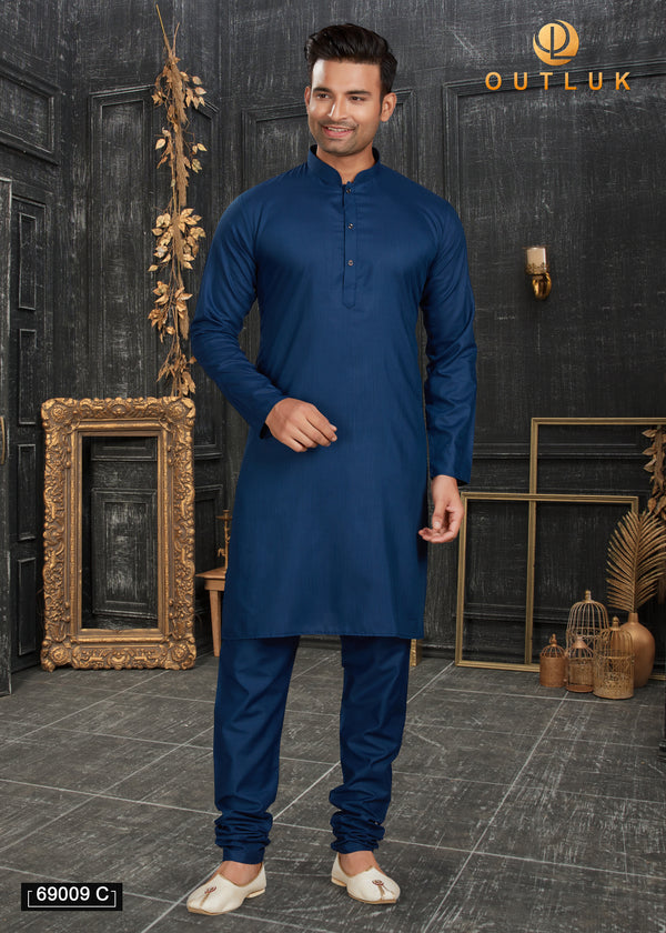 Blue Cotton Mens Kurta Pajama 69009 C